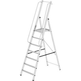 Munk Plattformleiter, 7 Stufen, Aluminium, stabile Rechteckrohr-Holme, gro&szlig;e Plattform, Handl&auml;ufe vormontiert, rutschsichere Leiterschuhe, 150 kg