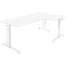 Sch&auml;fer Shop Sch&auml;fer Shop Genius Schreibtisch ERGOSTYLE S, 90&deg;, C-Fu&szlig; Gestell, Ansatz rechts, manuell h&ouml;henverstellbar, melaminharzbeschichtet, B 2000 x T 800 x H 675-895 mm, wei&szlig;/wei&szlig;