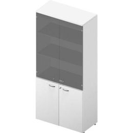 Schrank ARLON OFFICE, 5 Ordnerh&ouml;hen, 2 Glast&uuml;ren, 2 Melamint&uuml;ren, H 2000 mm, wei&szlig;/wei&szlig;