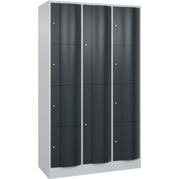 C+P Kombi-Schlie&szlig;fachschrank Resisto, 3 Abteile, 10 F&auml;cher, B 1148 x T 540 x H 1950 mm, Lichtgrau/Anthrazitgrau
