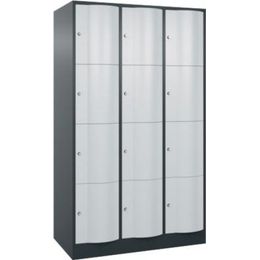 C+P Schlie&szlig;fachschrank Resisto, 3 Abteile, 12 F&auml;cher, B 1148 x T 640 x H 1950 mm, Anthrazitgrau/Lichtgrau