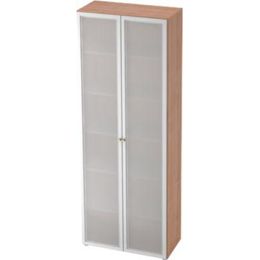 Glast&uuml;renschrank TOPAS LINE, 6 Ordnerh&ouml;hen, B 800 mm, Nu&szlig;baum-Dekor