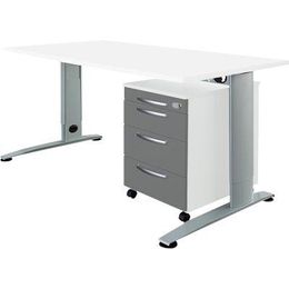 Sch&auml;fer Shop Sch&auml;fer Shop Select B&uuml;rom&ouml;belset 2-tlg. LOGIN C-Fu&szlig; Schreibtisch, B 1600 mm + Rollcontainer, 3 Sch&uuml;be, Utensilienauszug, Zentralverschluss, graphit/wei&szlig;