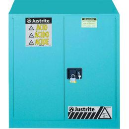 Justrite FM-Chemikalienschrank Classic Sure-Grip&reg; EX, f&uuml;r &Auml;tzmittel, bis 114 Liter, selbstschlie&szlig;ende T&uuml;ren, blau