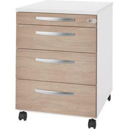 Sch&auml;fer Shop Sch&auml;fer Shop Select Rollcontainer LOGIN, 3 Schubladen, 1 Utensilienauszug, Zentralverriegelung, B 432 x T 580 x H 595 mm, wei&szlig;/Eiche