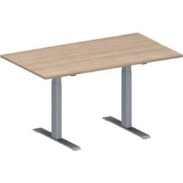 Sch&auml;fer Shop Sch&auml;fer Shop Genius Konferenztisch MODENA FLEX, Rechteck, T-Fu&szlig; Rechteckrohr, B 1400 x T 800 x H 650-850 mm, Eiche-Dekor/wei&szlig;aluminium RAL 9006