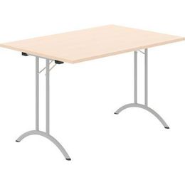 Sch&auml;fer Shop Sch&auml;fer Shop Select Klapptisch, Rechteck, Doppel-T-Fu&szlig;gestell, Spezial-Klappbeschlag & Bodenausgleich, B 1200 x T 800 x H 720 mm, Ahorn-Dekor/alusilber