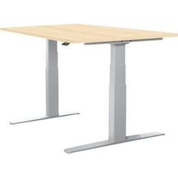 Sch&auml;fer Shop Sch&auml;fer Shop Select Schreibtisch LOGIN, elektrisch h&ouml;henverstellbar, Rechteck, T-Fu&szlig;, B 1200 x T 800 x H 645-1290 mm, Ahorn/wei&szlig;aluminium