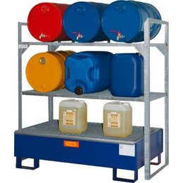 Fassregal Typ 360 CEMO, mit 150 I Stahl-Auffangwanne und Fassauflage, f&uuml;r 6 x 60 I oder Kleingebinde, L 1320 x B 800 x H 1300 mm