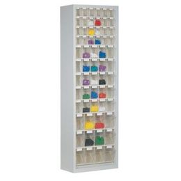 Magazinschrank, Volumen 333 l, 61 herausnehmbare Klappk&auml;sten mit Griffmulde, B 665 x T 250 x H 2000 mm, lichtgrau/transparent