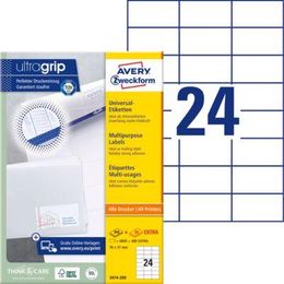 Avery Zweckform Avery&reg; Zweckform Etiketten 3474-200, A4, universell, permanenthaftend, ultragrip, druckergeeignet, FSC&reg;-Papier, rechteckig, wei&szlig;, 5280 St&uuml;ck auf 220 Bogen