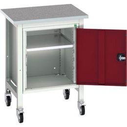Werkbank Bott verso, Linoleum-Platte, 1 T&uuml;r & 1 Ablageboden, B 700 x T 600 x H 930 mm, Lichtgrau / Purpurrot