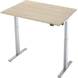 Schreibtisch, elektrisch h&ouml;henverstellbar, Rechteck, T-Fu&szlig;, B 1200 x T 800 x H 720-1200 mm, Eiche-Dekor/silber