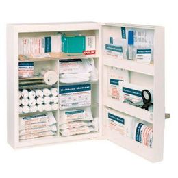 Verbandschrank FAMULUS, abschlie&szlig;bar, f&uuml;r F&uuml;llsets DIN 13157 &13169, 7 Innenf&auml;cher, B 350 x T 150 x H 450 mm, wei&szlig;