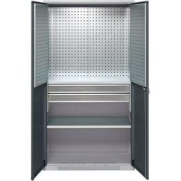 Sch&auml;fer Shop Sch&auml;fer Shop Genius Materialschrank FS, 5 OH, abschlie&szlig;bar, Lochrasterw&auml;nde/2 Sch&uuml;be/2 Fachb&ouml;den, bis 450 kg, B 1055 x T 520 x H 1950 mm, wei&szlig;alu/anthrazitgrau + Gratis Einsatzkastenset-24 tlg.
