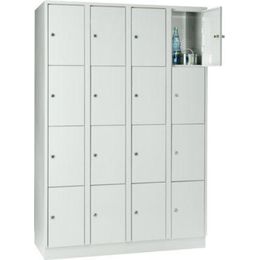 Wertfachschrank 300 mm, 4 Abteile, 16 F&auml;cher, Sicherheitszylinderschloss, Sockel, lichtgrau