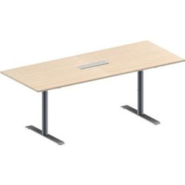 Sch&auml;fer Shop Sch&auml;fer Shop Genius Konferenztisch MODENA FLEX, 6-fach Anschluss, Rechteck, T-Fu&szlig; Rundrohr, B 2000 x T 800 x H 650-850 mm, Ahorn/wei&szlig;alu