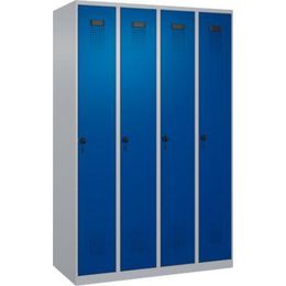 Kleiderspind C+P Evolo Plus, 4 Abteile, Anschlag rechts, Sicherheits-Drehriegel, B 1200 x T 500 x H 1850 mm, wei&szlig;aluminium/enzianblau