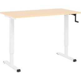 Home-Office-Schreibtisch Multiflex, manuell h&ouml;henverstellbar mit Kurbel, B 1300 x T 650 x H 700-1180 mm, Ahorn/wei&szlig;