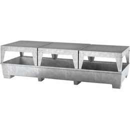 IBC-Station ASECOS, Stahl, mit 3 Abf&uuml;llb&ouml;cken u. Staplerschuhen, 1000 l Auffangvolumen, B 3280 x T 1300 x H 820 mm, verzinkt