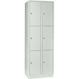 Wertfachschrank 300 mm, 2 Abteile, 6 F&auml;cher, Sicherheitszylinderschloss, Sockel, lichtgrau
