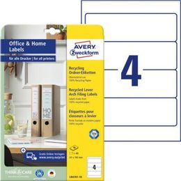 Avery Zweckform Avery&reg; Zweckform Ordner-Etiketten LR4761, f&uuml;r breite Ordner (kurz), druckergeeignet, Recycling-Papier, rechteckig, naturwei&szlig;, 40 St&uuml;ck auf 10 Blatt