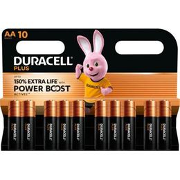 Duracell Batterie Alkaline, Mignon, AA, LR06, 1.5V, Plus, Extra Life, Retail Blister (10-Pack)