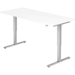 Schreibtisch ULM, elektrisch h&ouml;henverstellbar, Rechteck, T-Fu&szlig;, B 1800 x T 800 x H 720-1190 mm, lichtgrau/alusilber + Kabelwanne