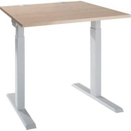 Schäfer Shop Schäfer Shop Select Schreibtisch ERGO-T 2.0, Quadrat, T-Fuß, B 800 x T 800 x H 675-895 mm, Eiche/weißalu
