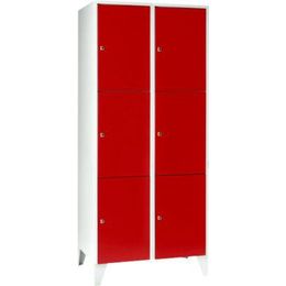 Wertfachschrank 400 mm, 2 Abteile, 6 F&auml;cher, Sicherheitszylinderschloss, Fu&szlig;, feuerrot