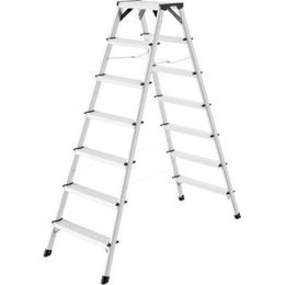 Hailo Alu-Sicherheits-Doppelstufenleiter D60 StandardLine, 2 x 7 Stufen, Rutschschutz, Soft-Grip-Sohle, bis 150 kg, EN 131, aluminium