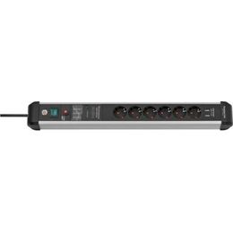 Fa.Brennenstuhl Brennenstuhl Premium-Protect-Line 6-fach Steckdosenleiste, 3 m Kabel, 60.000A &Uuml;berspannungsschutz, 2 USB-Ports, eloxiertes Aluminium, schwarz/alusilber