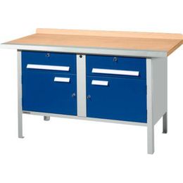 Sch&auml;fer Shop Kastenwerkbank Sch&auml;fer Shop Select PWi 150-0, Buche Multiplexplatte, mit Stahlkante, bis 750 kg, B 1500 x T 700 x H 840 mm, Enzianblau