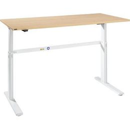 Schreibtisch Bexxstar, elektrisch h&ouml;henverstellbar, Rechteck, C-Fu&szlig;, B 1800 x T 800 x H 725-1185 mm, Ahorn/wei&szlig;