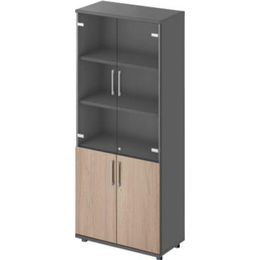 Sch&auml;fer Shop Sch&auml;fer Shop Genius Kombischrank TETRIS WOOD, 5 OH, H 1910 mm Glas- und Fl&uuml;gelt&uuml;ren, H&ouml;he inkl. Gleiter, graphit/Eiche