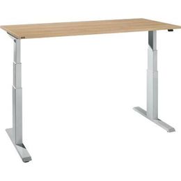 Schreibtisch NEVADA, elektrisch h&ouml;henverstellbar, Rechteck, T-Fu&szlig;, B 1800 x T 800 x H 640-1300 mm, Eiche-Dekor/wei&szlig;aluminium RAL 9006