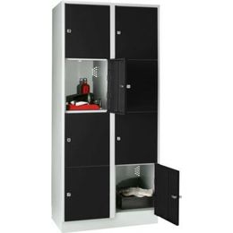 Wertfachschrank 400 mm, 2 Abteile, 8 F&auml;cher, Sicherheitszylinderschloss, Sockel, tiefschwarz