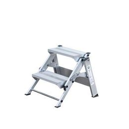 Munk Klapptreppe, Aluminium, stabiler Klappmechanismus, Doppelholme, rutschfest, Trittfl&auml;che B 360 x T 205 mm, max. 150 kg, 2 Stufen