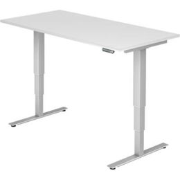Schreibtisch ULM, elektrisch h&ouml;henverstellbar, Rechteck, T-Fu&szlig;, B 1600 x T 800 x H 625-1275 mm, wei&szlig;/wei&szlig;alu + Memoryschalter