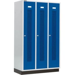 Sch&auml;fer Shop Sch&auml;fer Shop Select Kleiderspind mit gelochten Streifen, 3 Abteile, 400 mm, mit Sockel, Zylinderschloss, T&uuml;r enzianblau