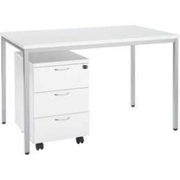 2-tlg. Stahlrohrtisch-Set, Stahlrohrtisch, wei&szlig;/wei&szlig;aluminium
