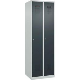 Kleiderspind C+P Evolo Plus, 2 Abteile, Anschlag rechts, Zylinderschloss, Soft-Anschlag, B 600 x T 500 x H 1850 mm, lichtgrau/anthrazitgrau