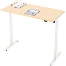 Schreibtisch, elektrisch h&ouml;henverstellbar, Rechteck, T-Fu&szlig;, B 1300 x T 650 x H 720-1200 mm, Ahorn-Dekor/wei&szlig;