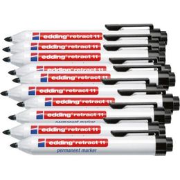 Edding retract 11 Permanentmarker, ohne Kappe, mit Druckmechanik, 10 St&uuml;ck, schwarz