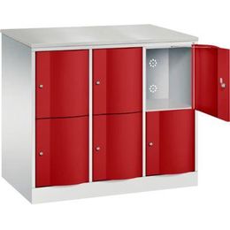 C+P Schlie&szlig;fachschrank Resisto, 3 Abteile, 6 F&auml;cher, B 1148 x T 640 x H 1077 mm, Lichtgrau/Rubinrot