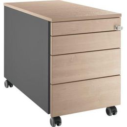 Sch&auml;fer Shop Sch&auml;fer Shop Genius Rollcontainer 1233, 3 Schubladen, 1 Utensilienauszug, Zentralverschluss, seitliche Griffnut, B 435 x T 765 x H 577 mm, anthrazit/Eiche-Dekor