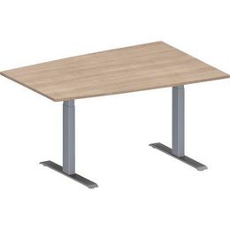 Sch&auml;fer Shop Sch&auml;fer Shop Genius Konferenztisch MODENA FLEX, Tonne, T-Fu&szlig; Rechteckrohr, B 1400 x T 1000 x H 650-850 mm, Eiche-Dekor/wei&szlig;aluminium RAL 9006