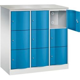 C+P Schlie&szlig;fachschrank Resisto, 3 Abteile, 9 F&auml;cher, B 1148 x T 540 x H 1255 mm, Lichtgrau/Lichtblau