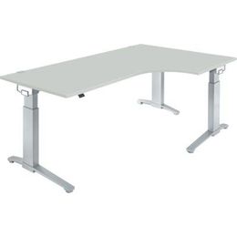 Sch&auml;fer Shop Sch&auml;fer Shop Genius Schreibtisch ERGOSTYLE S, 90&deg;, C-Fu&szlig; Gestell, Ansatz rechts, manuell h&ouml;henverstellbar, melaminharzbeschichtet, B 2000 x T 800 x H 675-895 mm, lichtgrau/wei&szlig;aluminium
