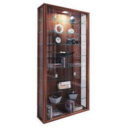 Wandvitrine Vitrosa Maxi, mit LED-Beleuchtung, 8 Einlegeb&ouml;den, 2 Fl&uuml;gelt&uuml;ren, B 590 x T 180 x H 1140 mm, Glas & Holz, Kern-Nussbaum-Dekor